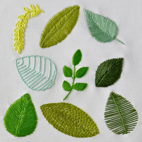 Embroider Leaves in 9 ways, with Free Pattern and Tutorial